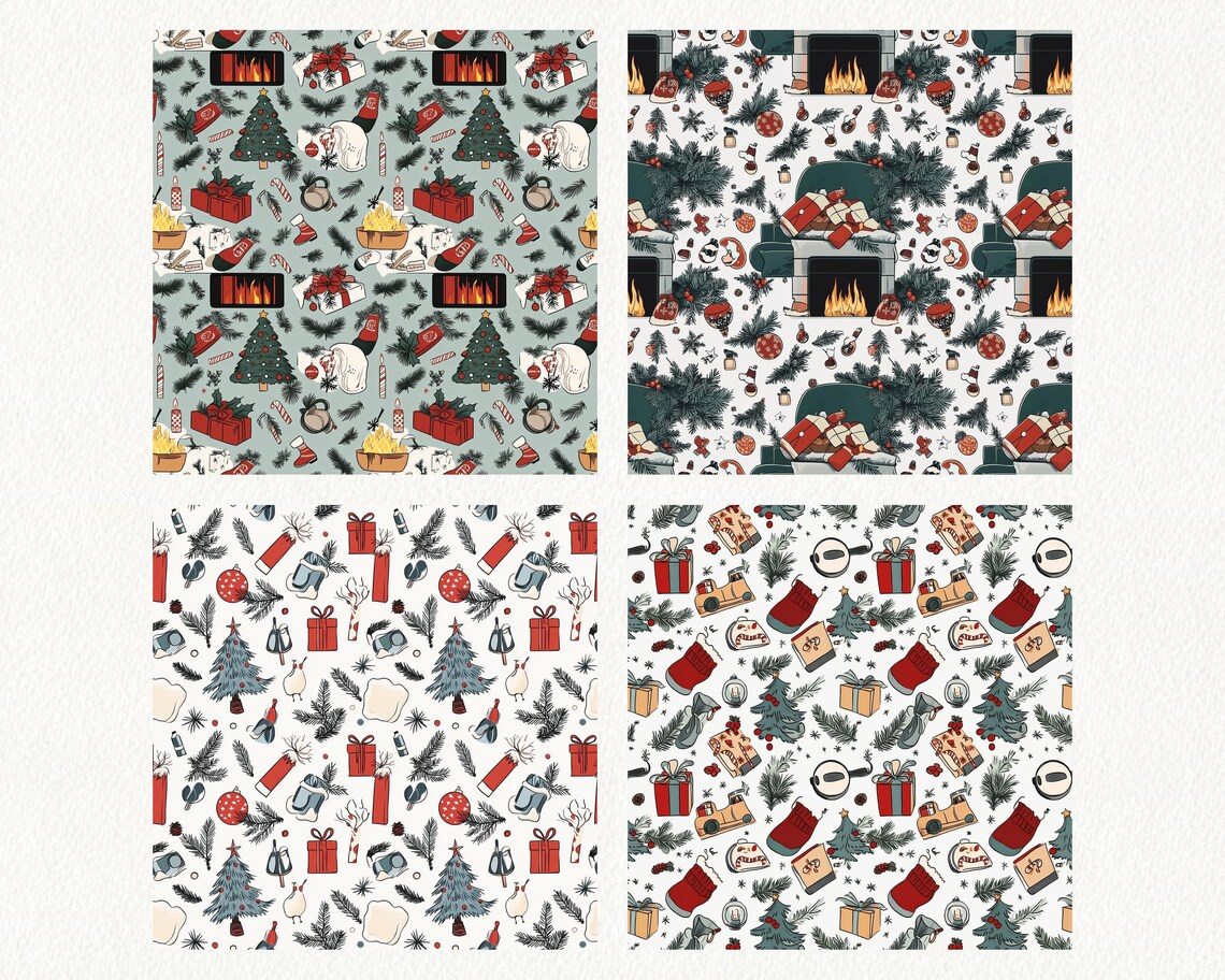 Boho Christmas Movie Pattern Seamless Digital Papers - Printable ...