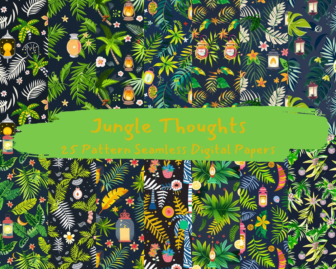 Jungle Thoughts Pattern Seamless Digital Papers - Printable Scrapbook ...