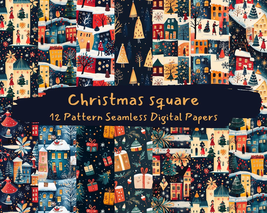 Christmas Square Pattern Seamless Digital Papers - Printable Scrapbook ...