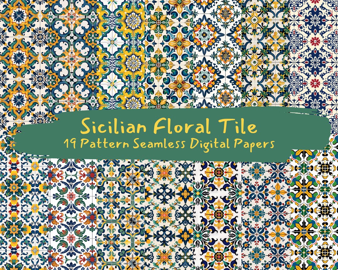Sicilian Floral Tile Pattern Seamless Digital Papers - Printable ...