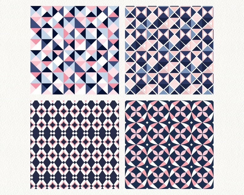 Navy and Pink Pattern Seamless Digital Papers Printable Scrapbook Paper ...