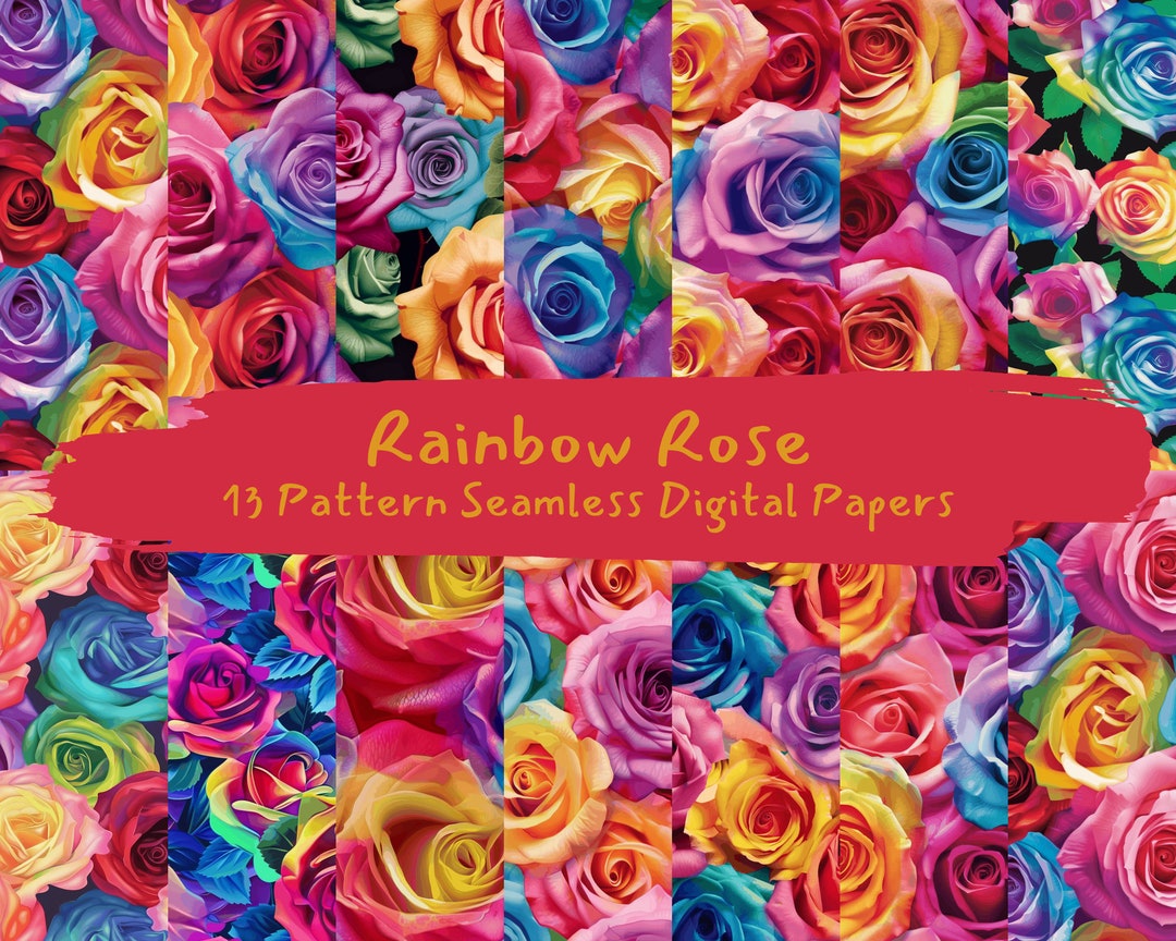 Rainbow Rose Pattern Seamless Digital Papers - Printable Scrapbook ...