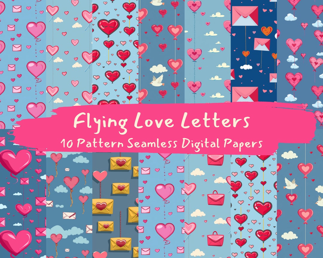 Flying Love Letters Pattern Seamless Digital Papers - Printable ...
