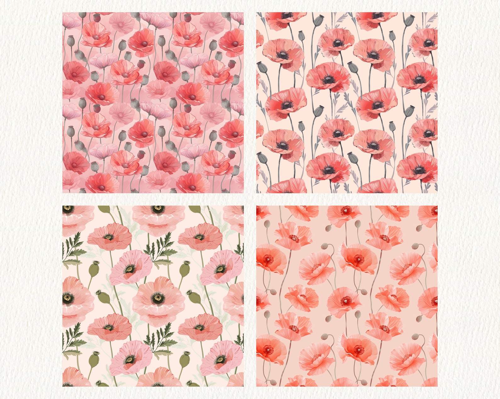 Poppies Pattern Seamless Digital Papers - Printable Scrapbook Paper ...