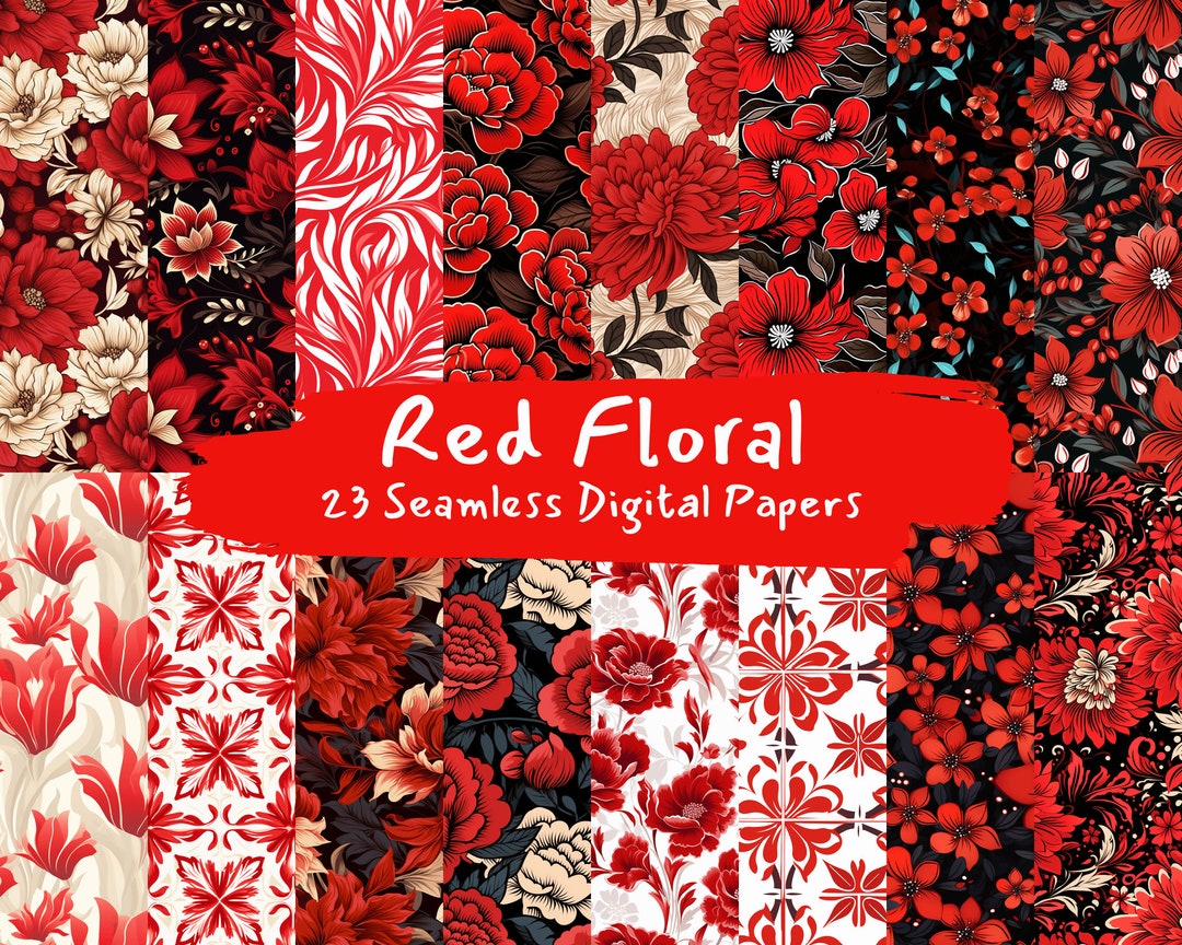 Red Floral Pattern Seamless Digital Papers - Tile Patterns Printable ...