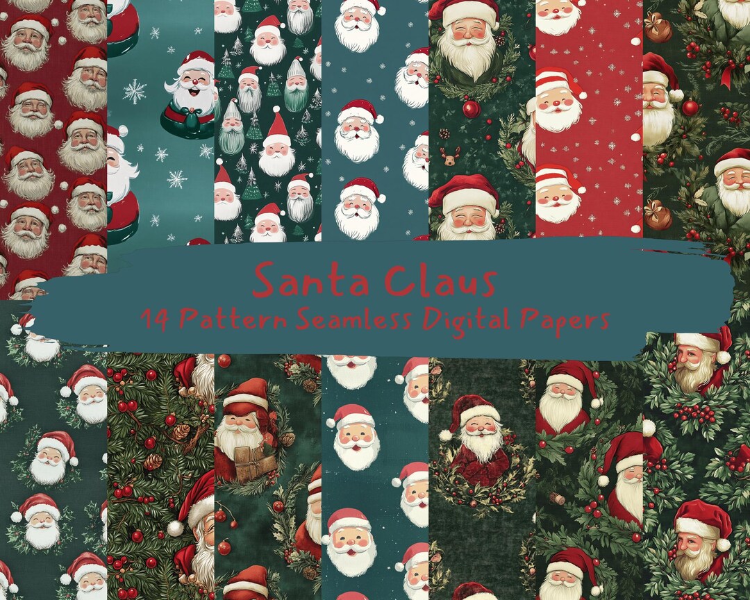 Santa Claus Pattern Seamless Digital Papers - Printable Scrapbook Paper ...
