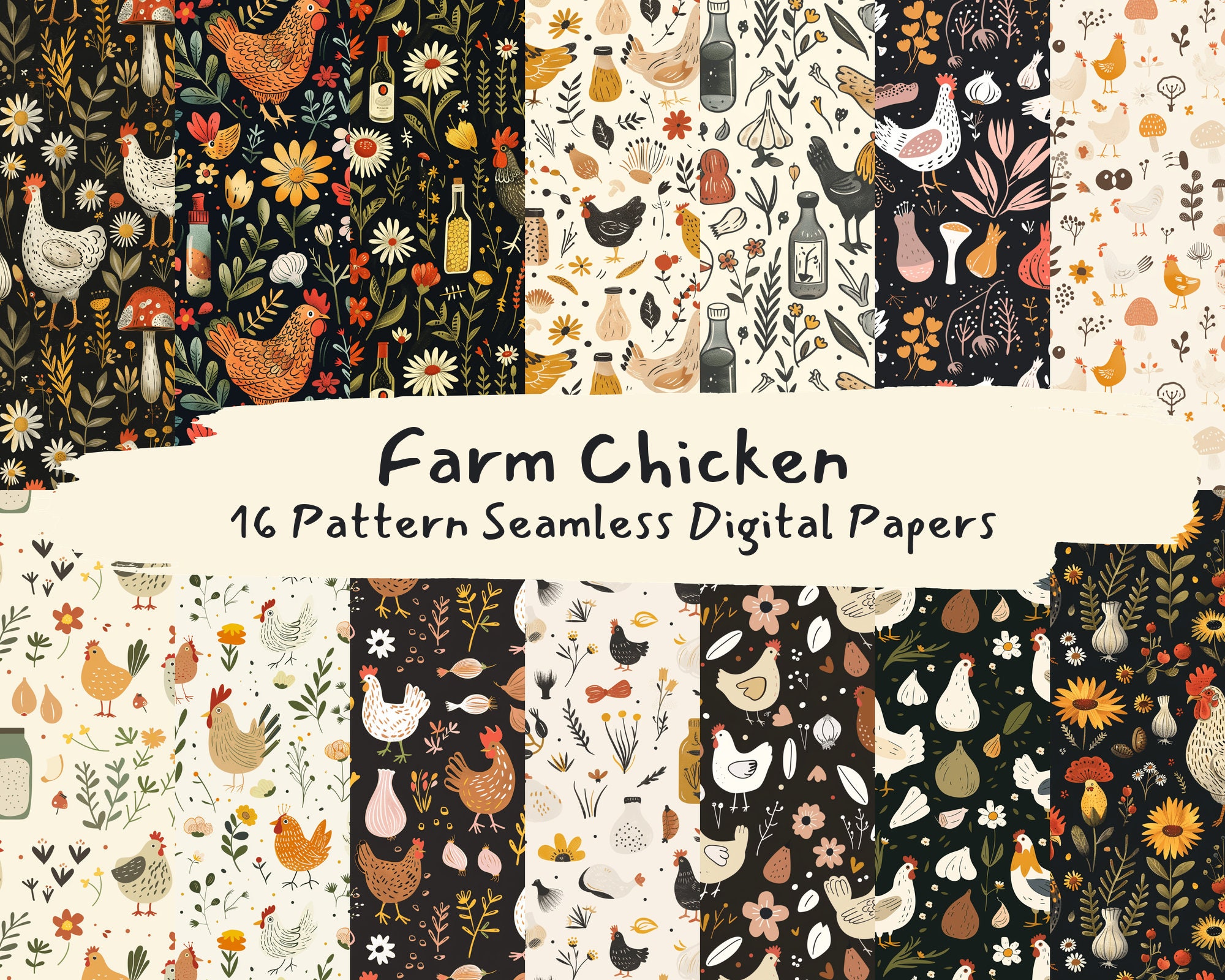 Farm Chicken Pattern Seamless Digital Papers Printable Scrapbook Paper ...