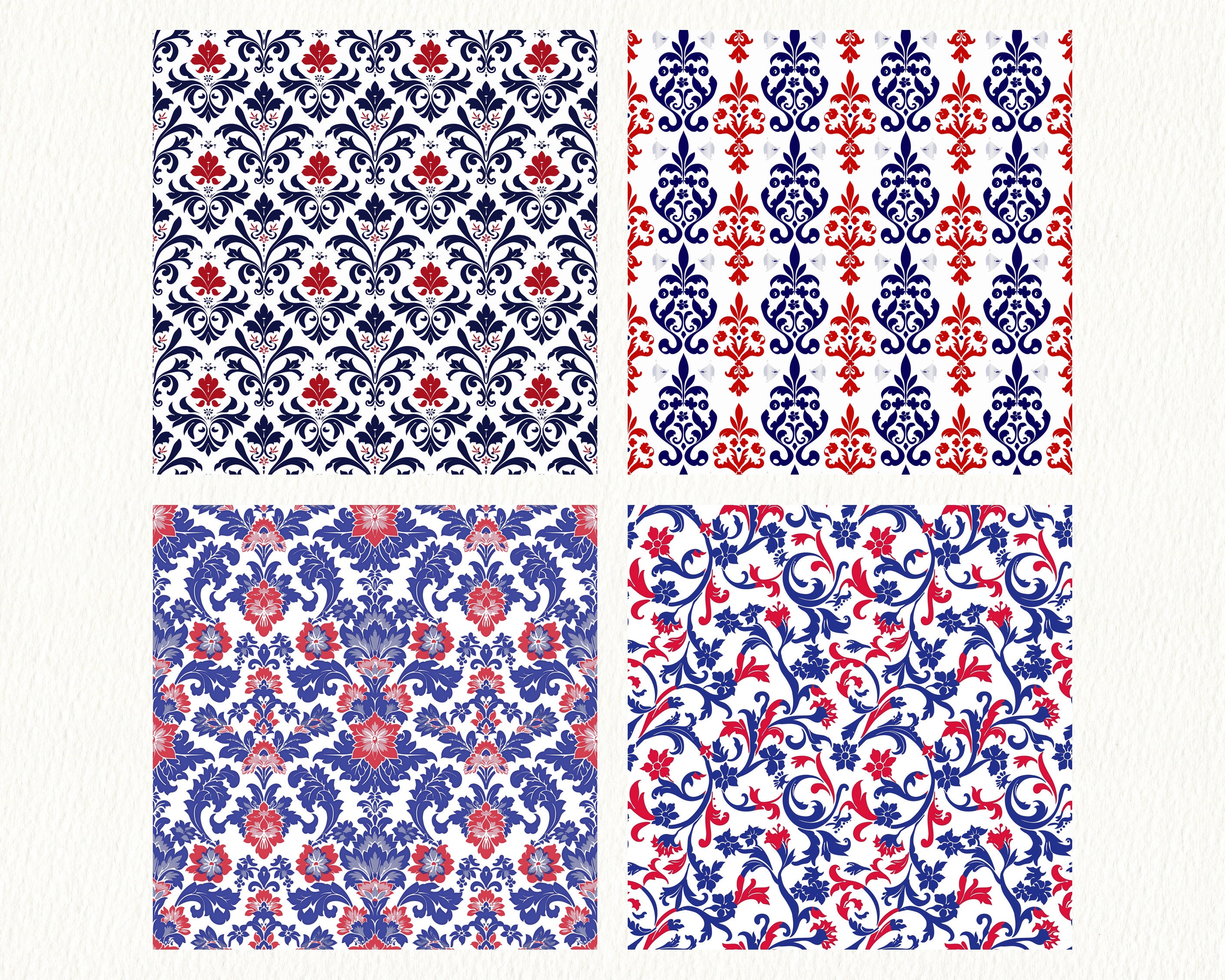 French Cobalt Blue Pattern Seamless Digital Papers - Printable ...