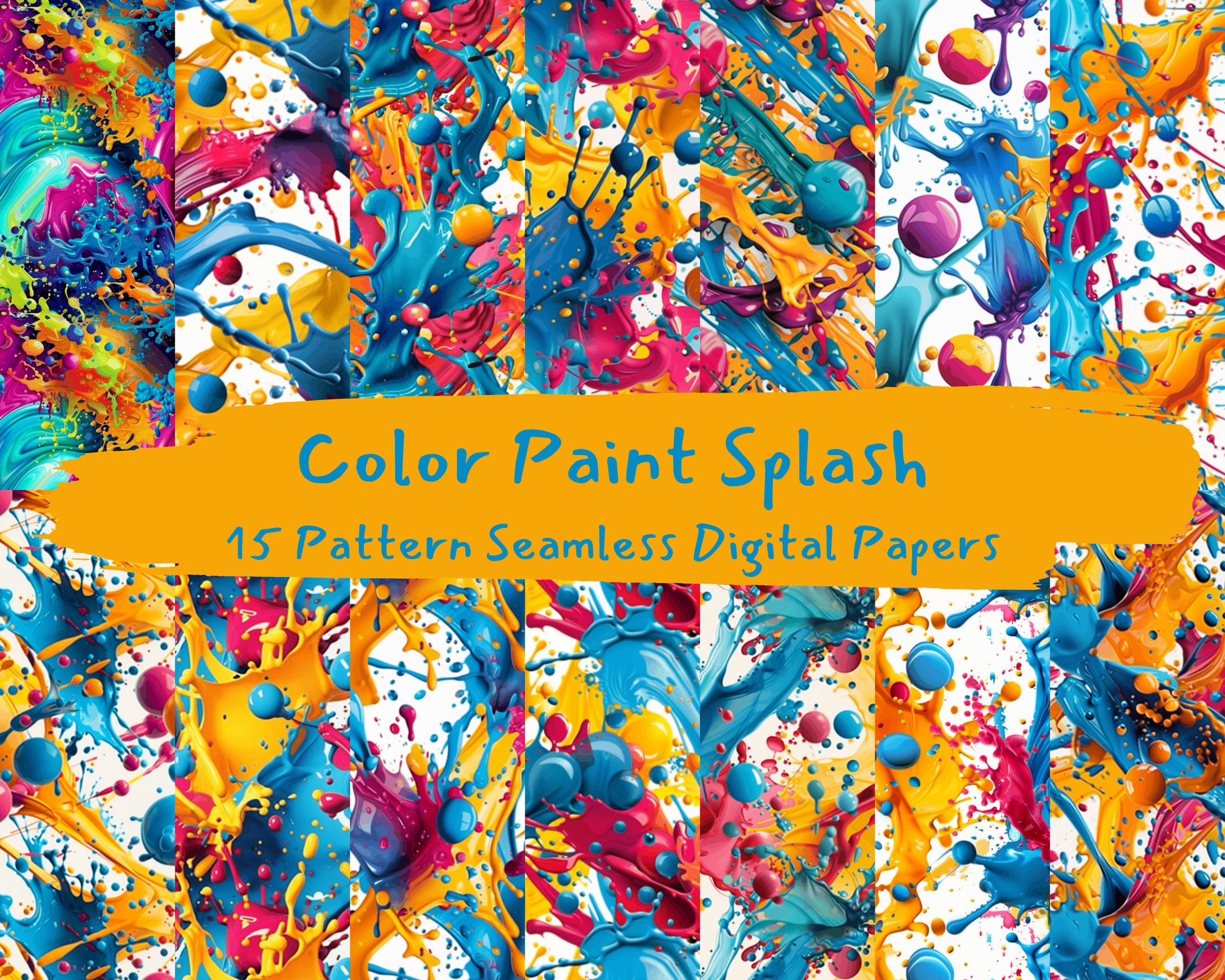 Color Paint Splash Pattern Seamless Digital Papers Printable Scrapbook ...
