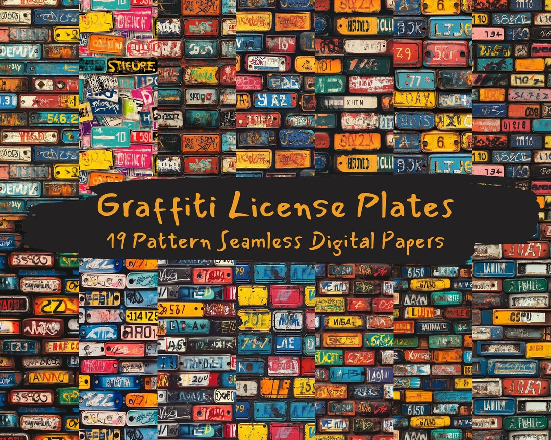 Graffiti License Plates Pattern Seamless Digital Papers - Printable ...