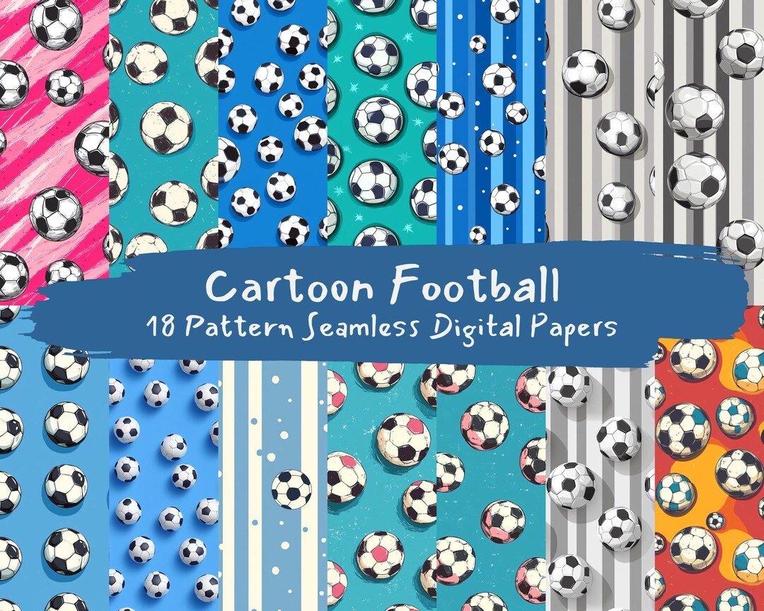 Cartoon Football Pattern Seamless Digital Papers - Printable Scrapbook ...
