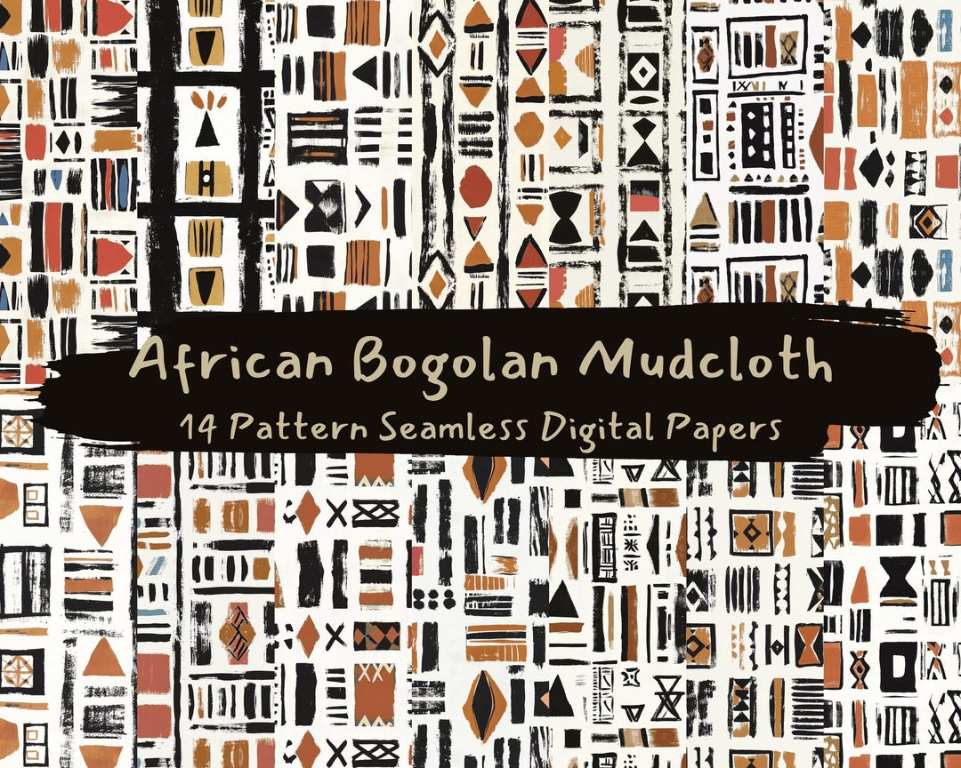 African Bogolan Mudcloth Pattern Seamless Digital Papers - Printable ...