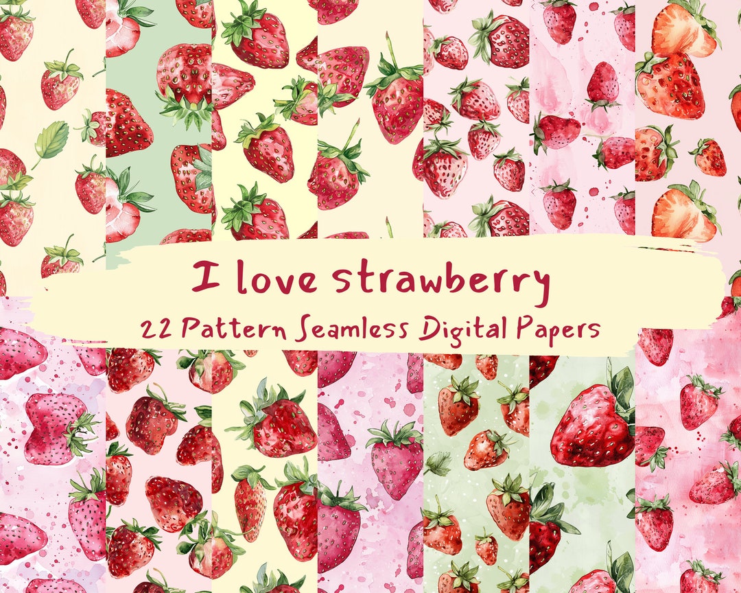 I Love Strawberry Pattern Seamless Digital Papers - Printable Scrapbook ...