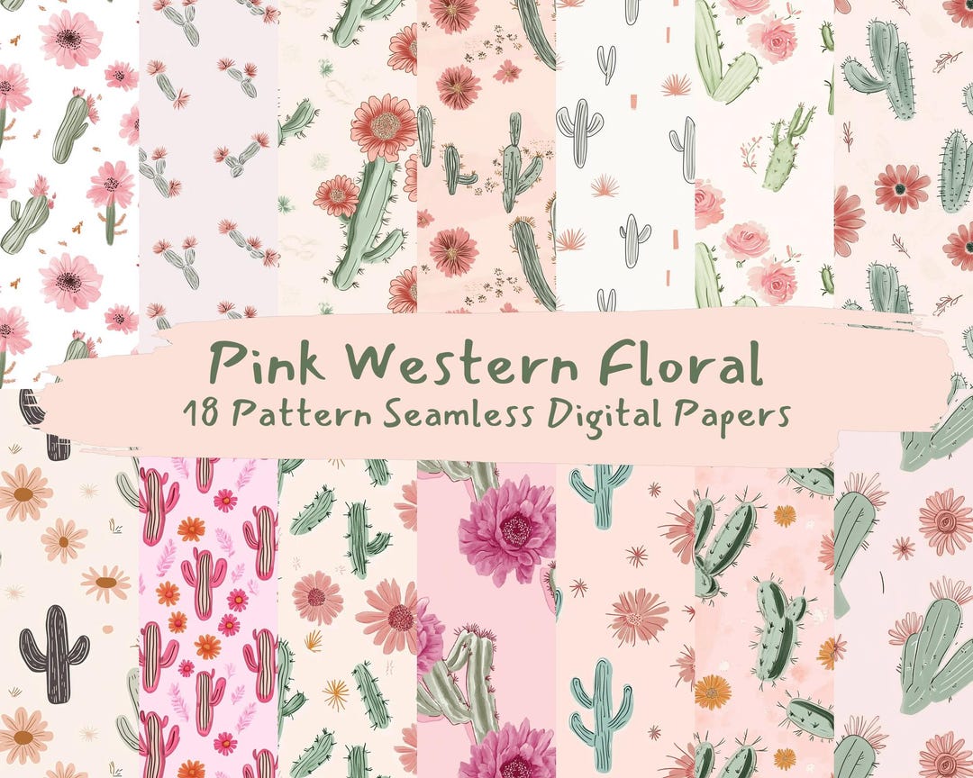 Pink Western Floral Pattern Seamless Digital Papers - Printable ...