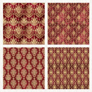 Red and Gold Damask Pattern Seamless Digital Papers Printable Scrapbook ...