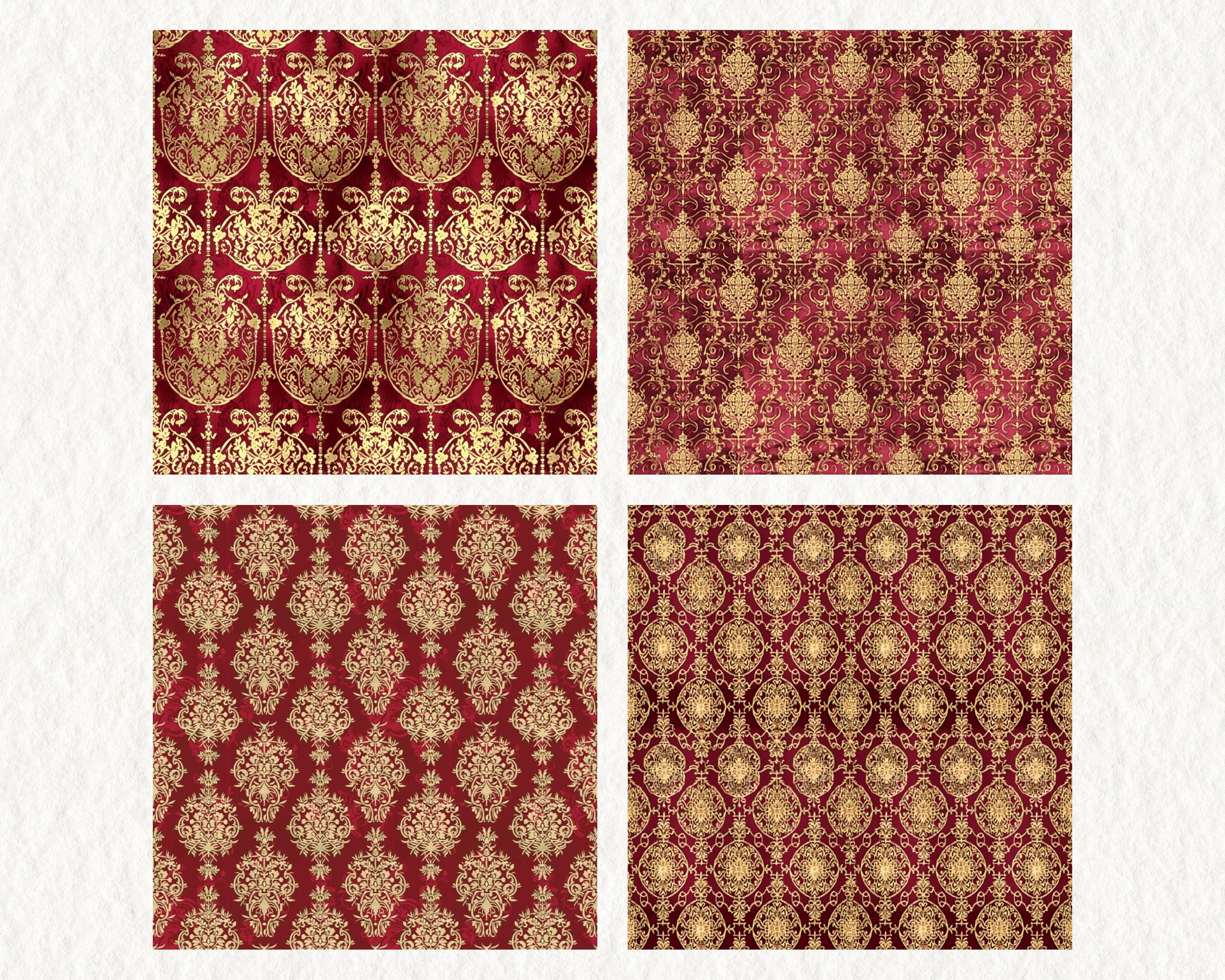Red and Gold Damask Pattern Seamless Digital Papers Printable Scrapbook ...