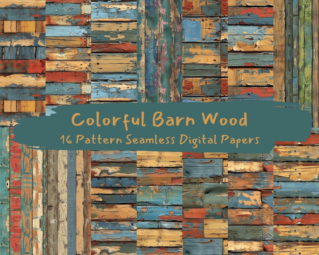 Colorful Barn Wood Pattern Seamless Digital Papers - Printable ...