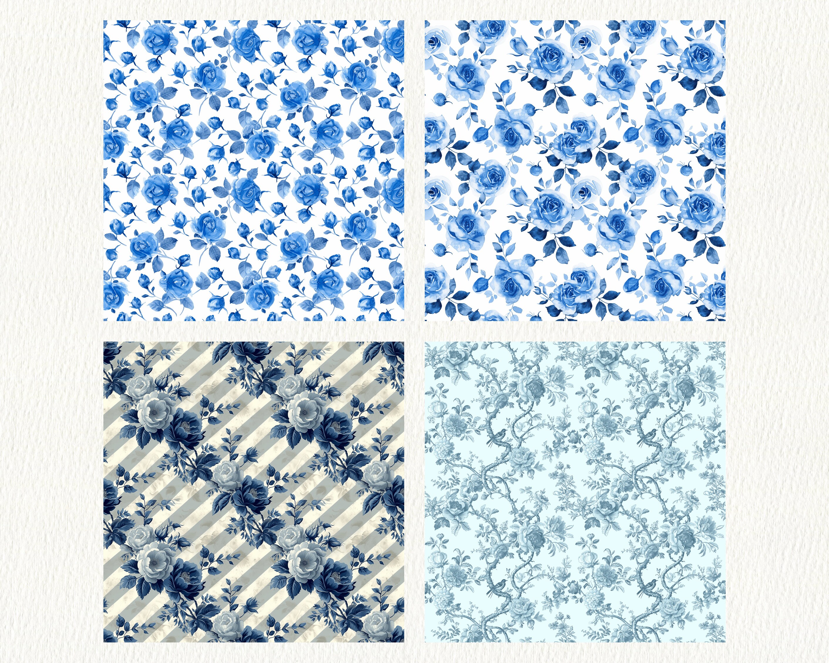 Blue Vintage Floral Pattern Seamless Digital Papers Printable Scrapbook ...