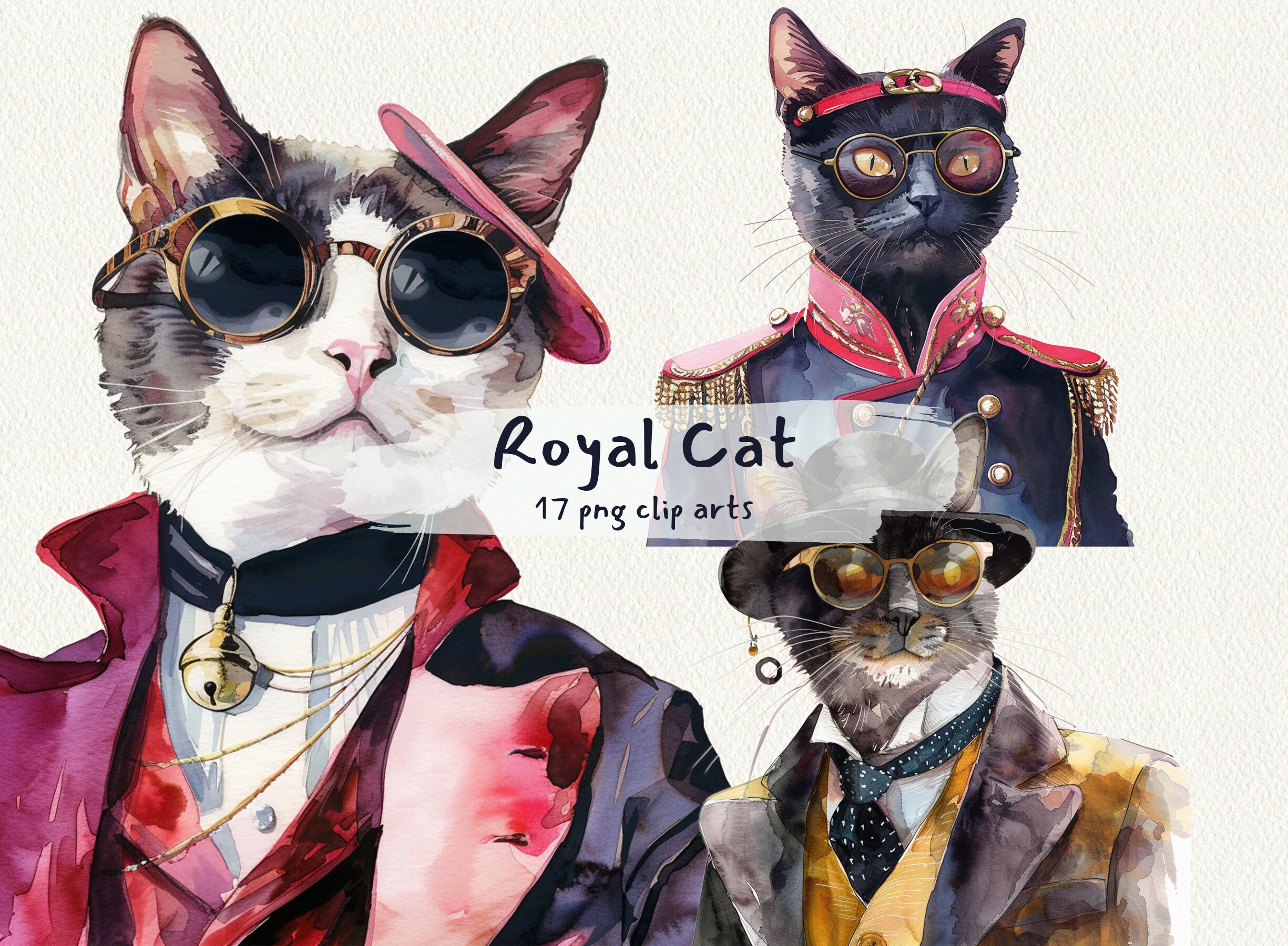 Royal Cat Digital Printable Clipart Bundle in PNG Format Transparent ...