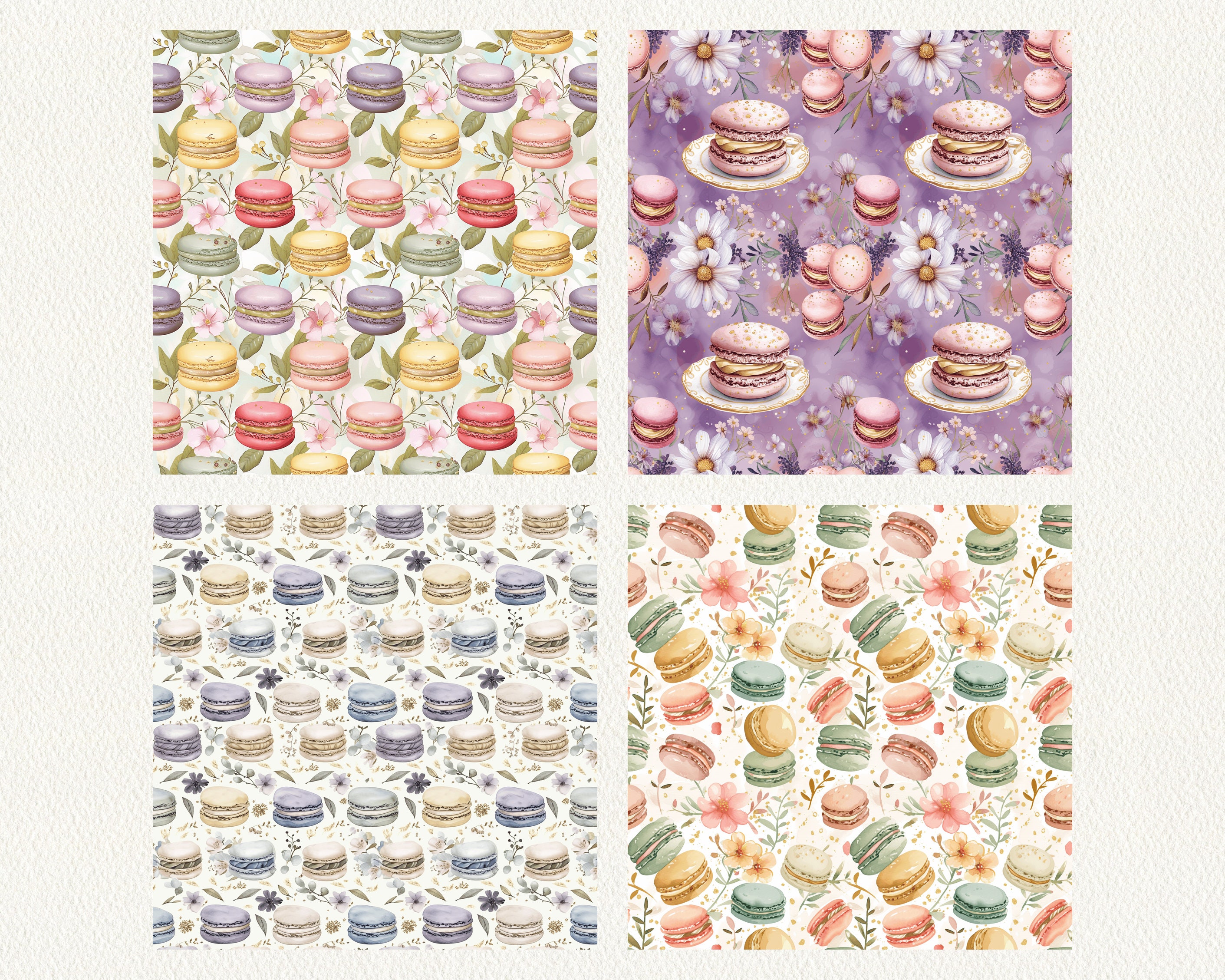Tea Macaron Pattern Seamless Digital Papers - Printable Scrapbook Paper ...