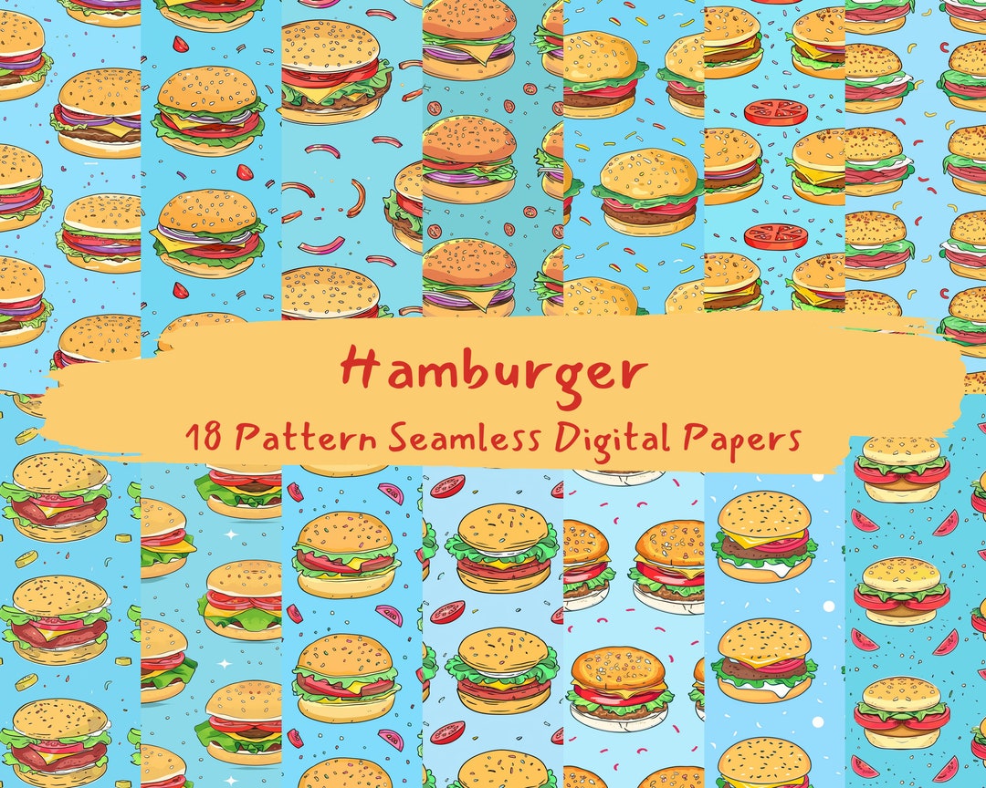Hamburger Pattern Seamless Digital Papers - Printable Scrapbook Paper ...