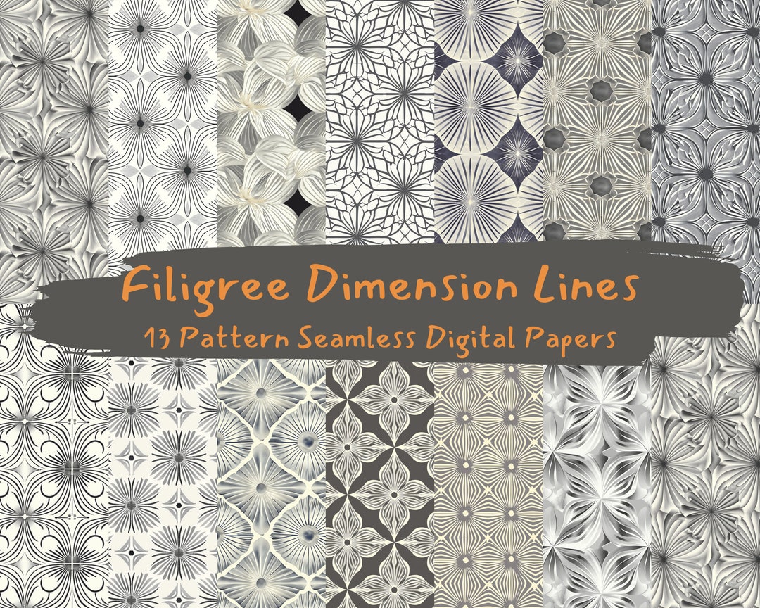 Filigrane Dimension Linien Muster nahtlose digitale Papiere - printable ...