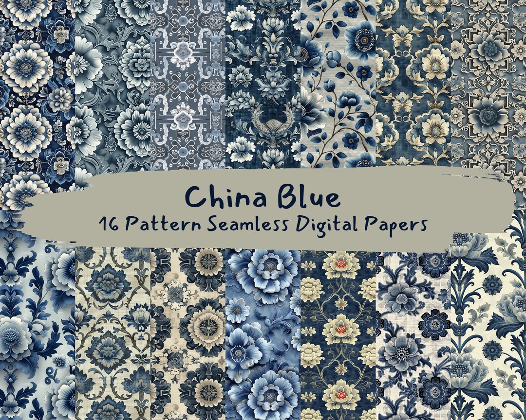 China Blue Pattern Seamless Digital Papers - Printable Scrapbook Paper ...