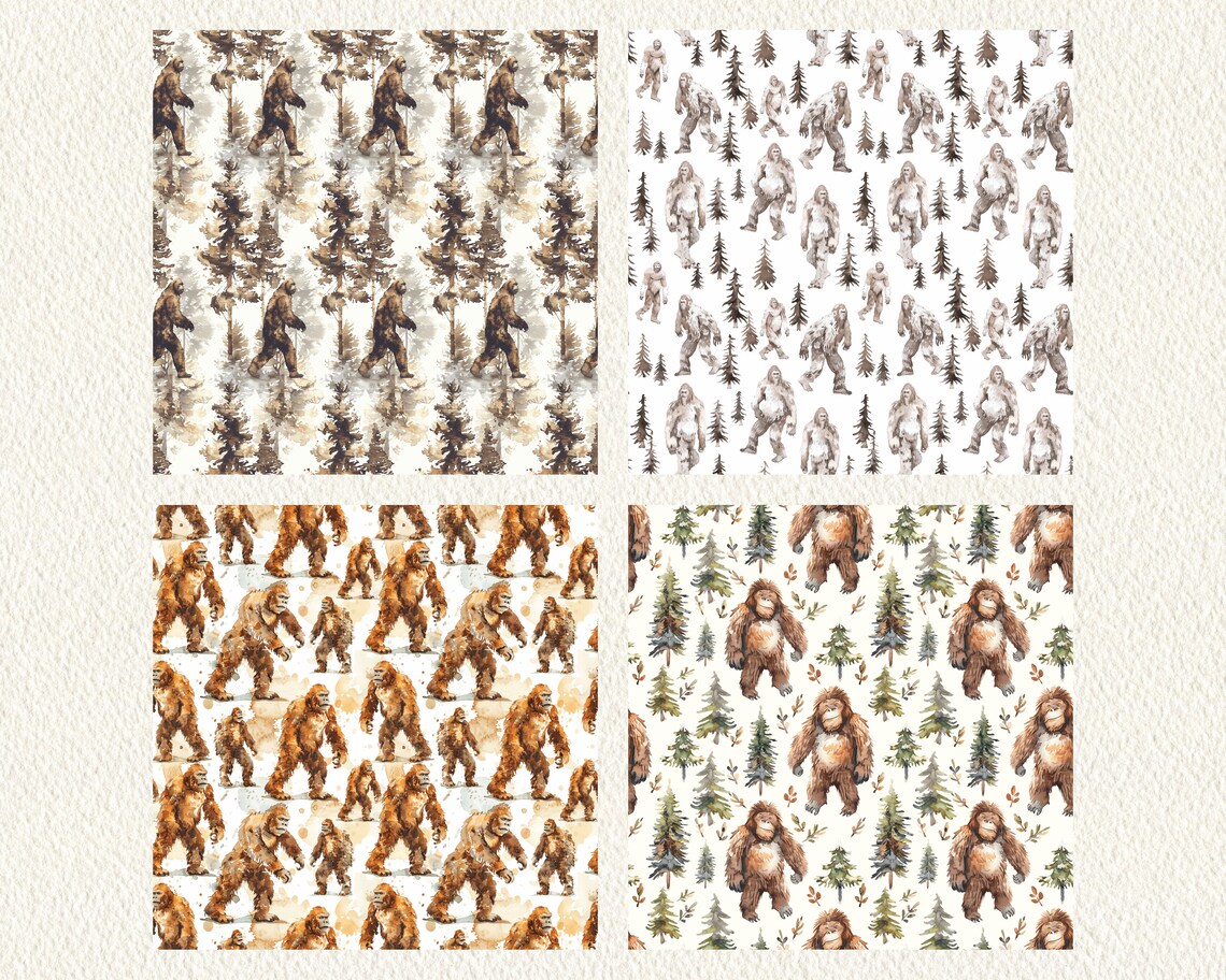 Watercolor Sasquatch Pattern Seamless Digital Papers - Printable ...