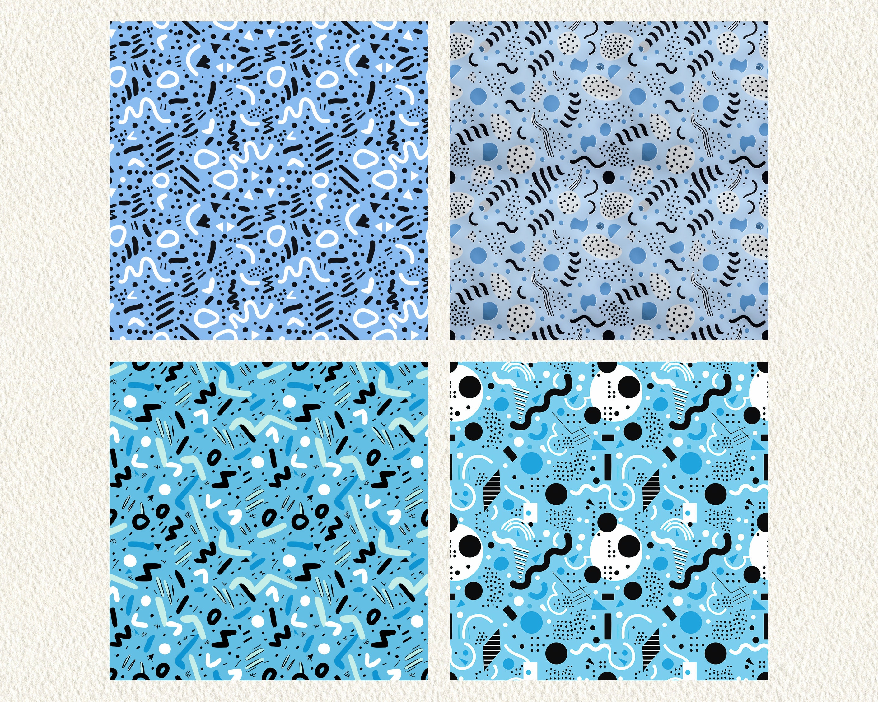 Blue Memphis Pattern Seamless Digital Papers Printable Scrapbook Paper ...