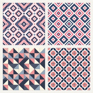 Navy and Pink Pattern Seamless Digital Papers Printable Scrapbook Paper ...