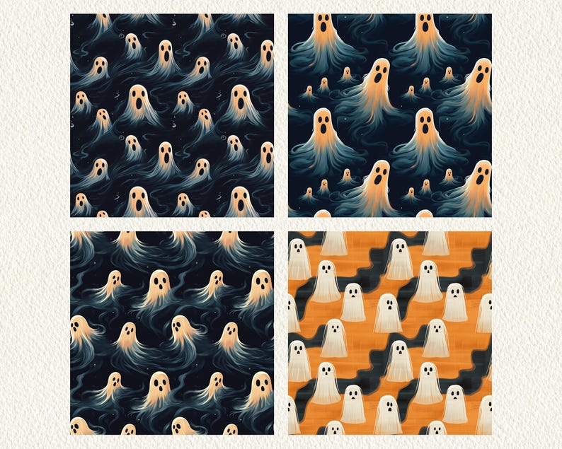 Halloween Ghosts Pattern Seamless Digital Papers - Printable Scrapbook ...