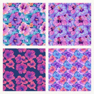 Preppy Hibiscus Pattern Seamless Digital Papers - Printable Scrapbook ...