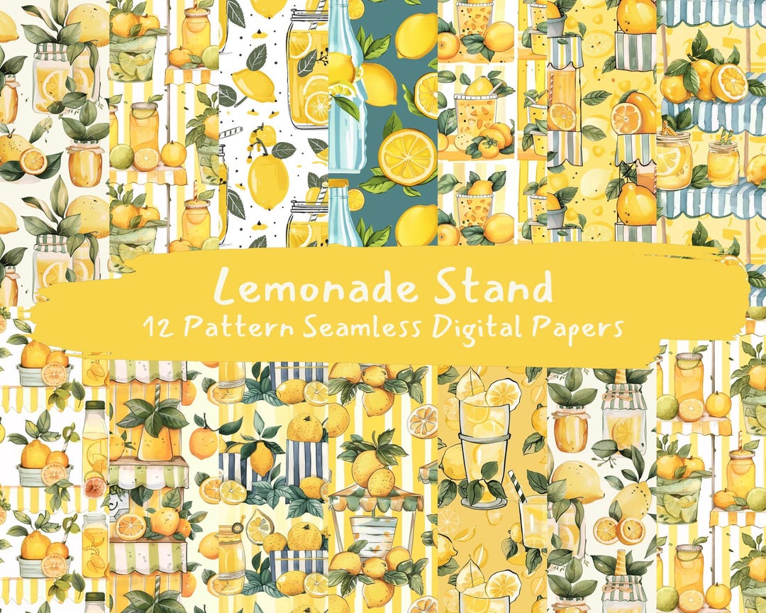 Lemonade Stand Pattern Seamless Digital Papers - Printable Scrapbook ...