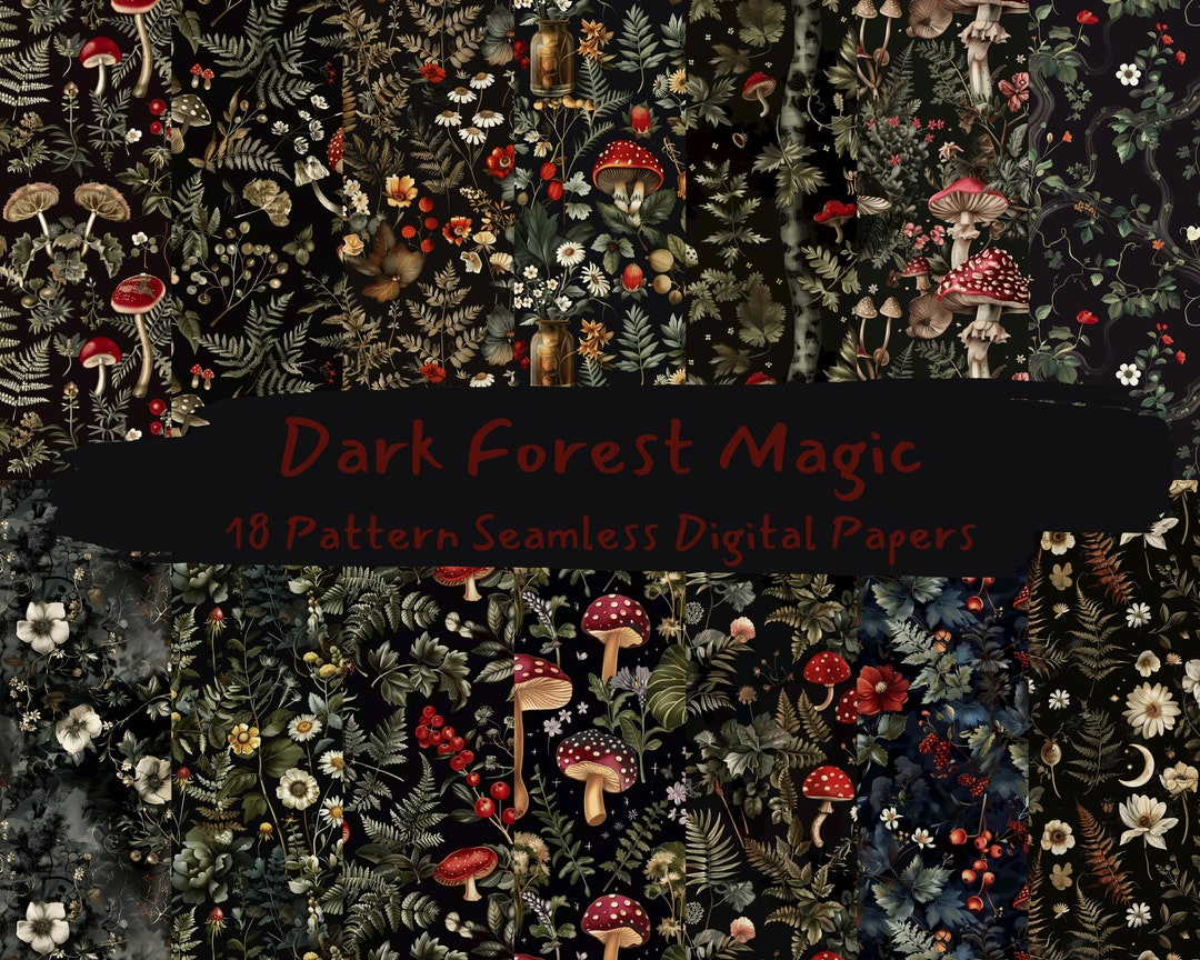 Dark Forest Magic Pattern Seamless Digital Papers - Printable Scrapbook ...