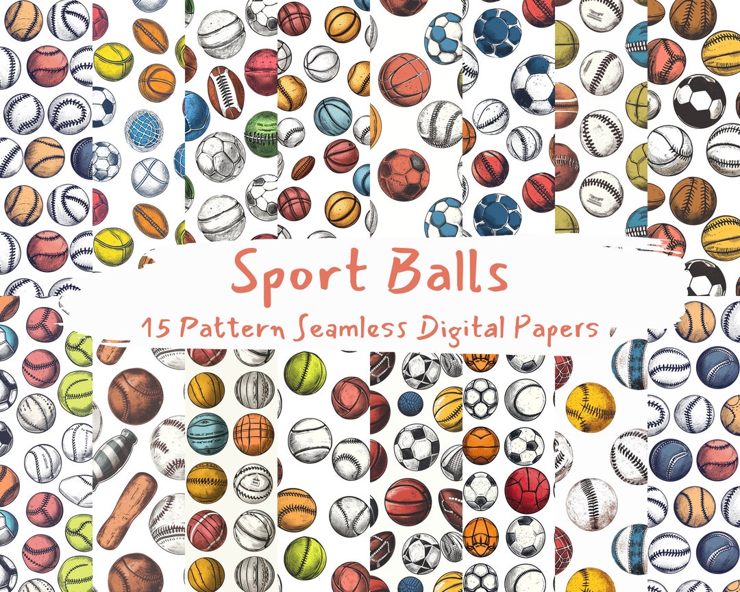 Sport Balls Pattern Seamless Digital Papers - Printable Scrapbook Paper ...