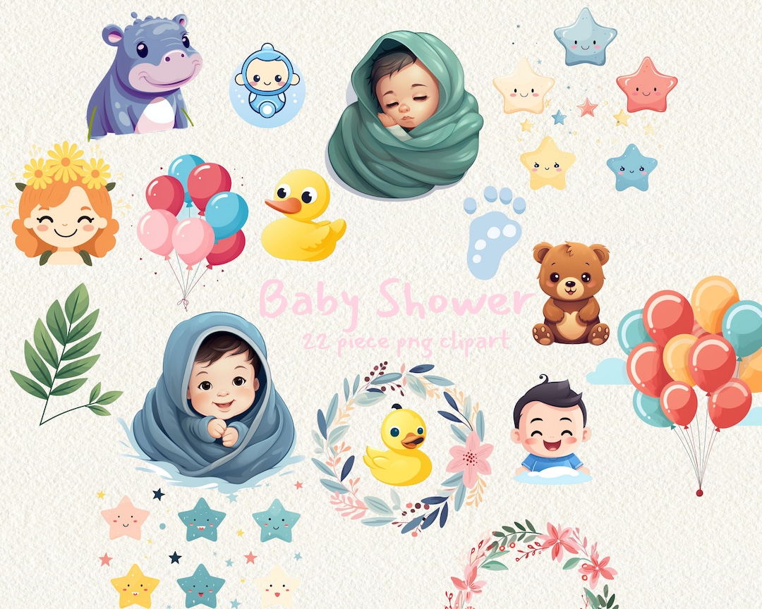 Baby Shower, Digital Printable Clipart Bundle in PNG Format Transparent ...