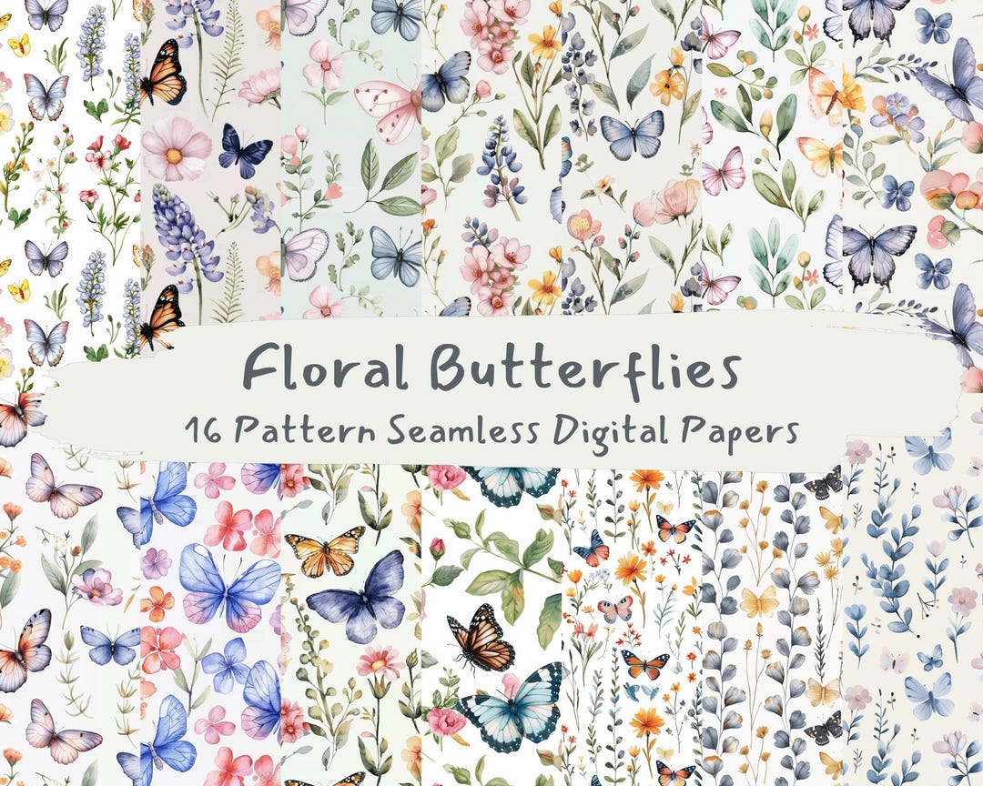 Floral Butterflies Pattern Seamless Digital Papers - Printable ...