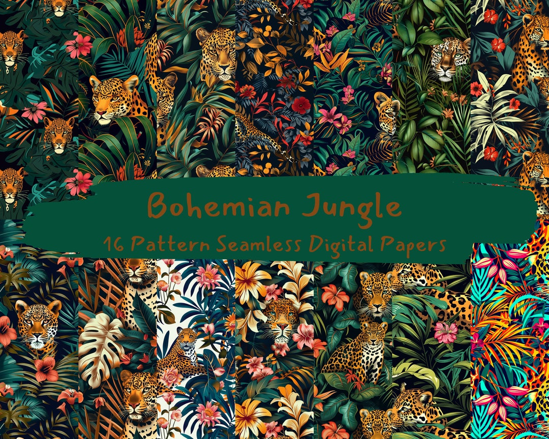 Bohemian Jungle Pattern Seamless Digital Papers - Printable Scrapbook ...
