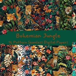 Bohemian Jungle Pattern Seamless Digital Papers - Printable Scrapbook ...
