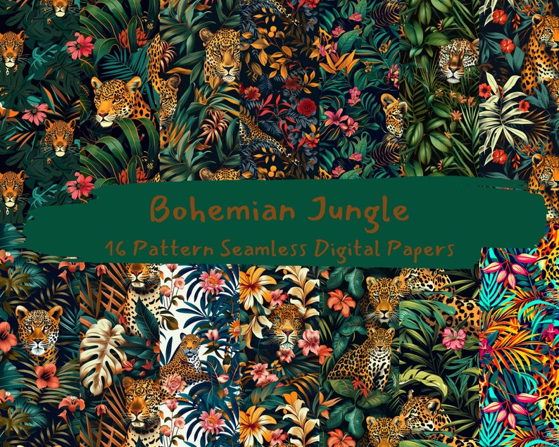 Bohemian Jungle Pattern Seamless Digital Papers Printable Scrapbook ...