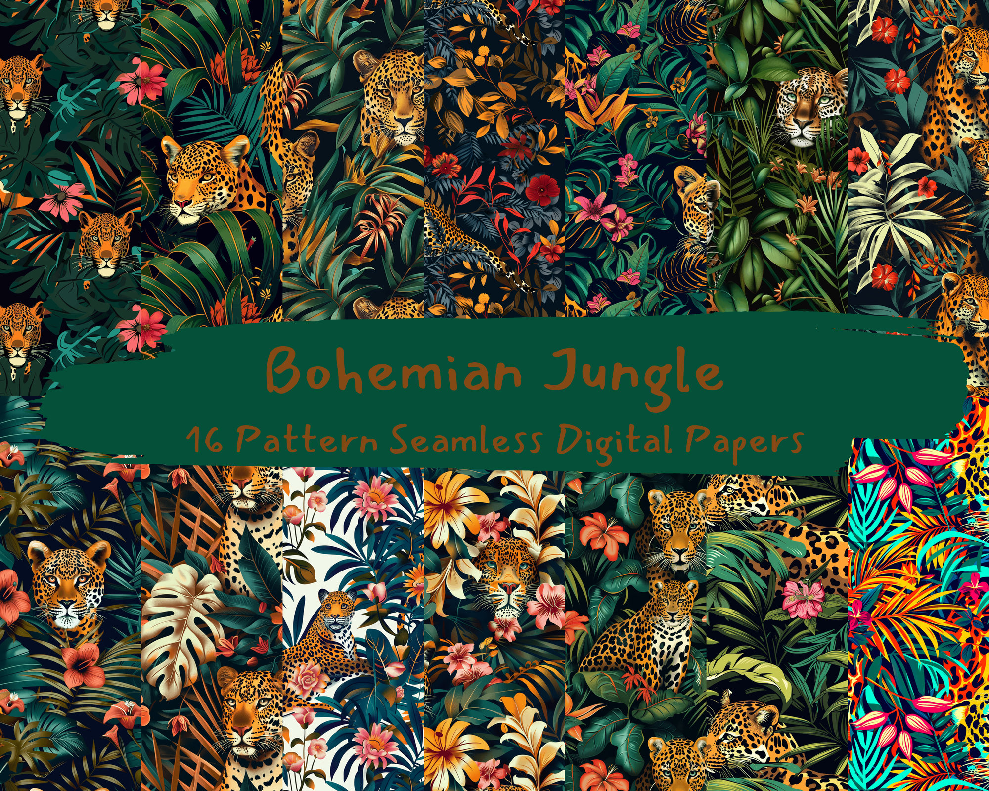 Bohemian Jungle Pattern Seamless Digital Papers Printable Scrapbook ...