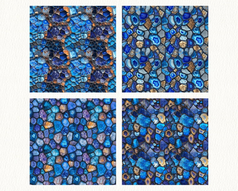 Blue Stained Glass Pattern Seamless Digital Papers Printable Scrapbook ...