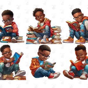 Black Kids Reading Printable Clipart, Png Format, Transparent ...