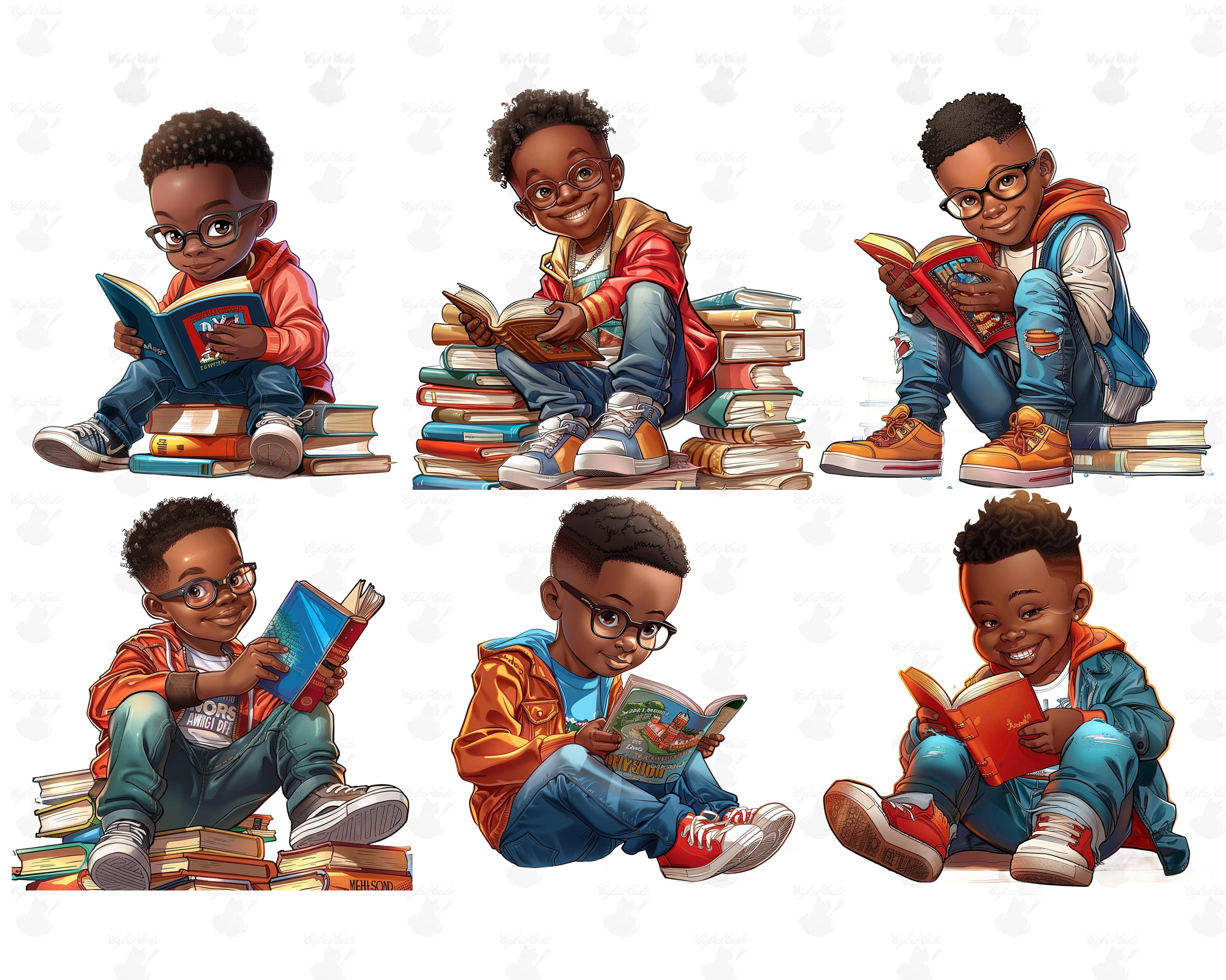 Black Kids Reading Printable Clipart, Png Format, Transparent ...