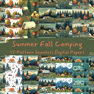 Summer Fall Camping Pattern Seamless Digital Papers - Printable ...