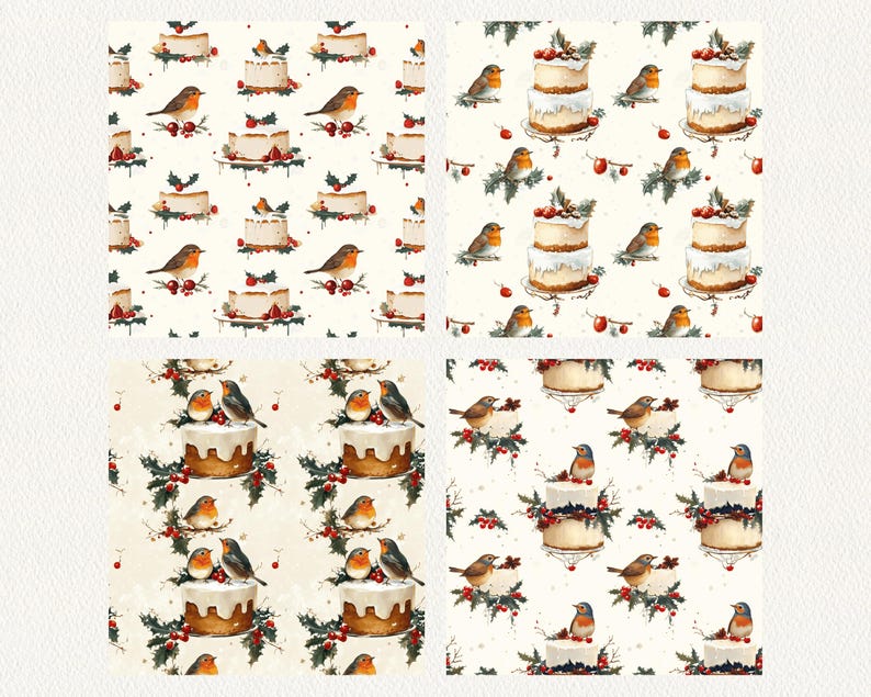 Christmas Robins Pattern Seamless Digital Papers - Printable Scrapbook ...