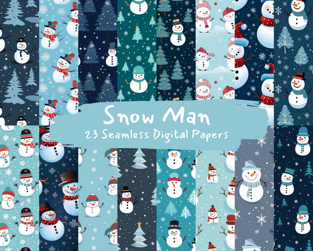 Snow Man Winter Pattern Seamless Printable Patterns, Instant Download ...