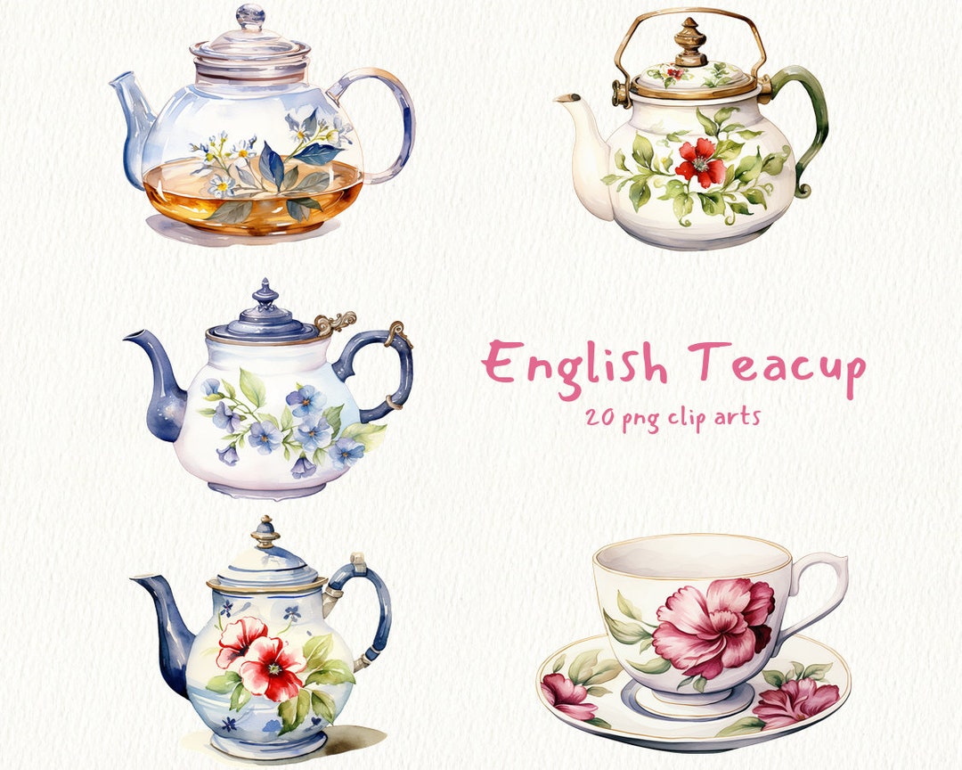 English Teacup, Digital Printable Clip Art Graphics in PNG Format ...