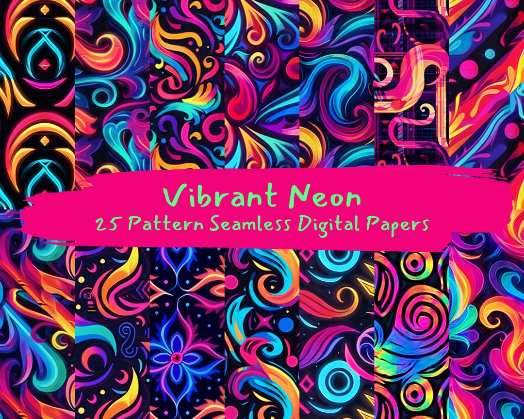Vibrant Neon Pattern Seamless Digital Papers - Printable Scrapbook ...