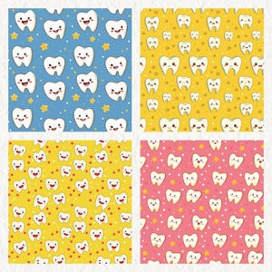 Cute Tooth Pattern Seamless Digital Papers - Printable Scrapbook Paper ...